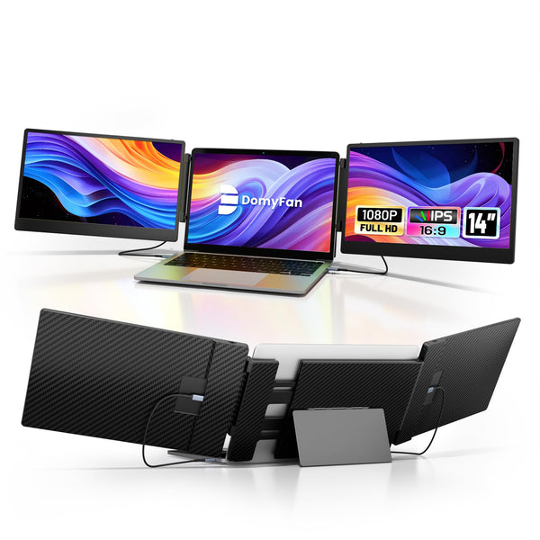 domyfan 14" Laptop Screen Extender, FHD 1080P IPS Triple Portable Moni ...